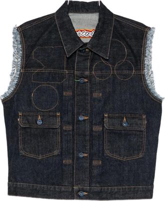 Kenzo Homme, Vestes, Bleu, Taille: M Badges Cut Off Trucker