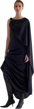 Erika Cavallini Semi Couture Femme, Robes, Noir, Taille: 40 FR Robe Asym&eacute;trique Effet Cape en Cr&ecirc;pe de Chine Soyeux
