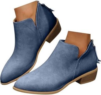 Generic Bottines de cowboy tendance pour femme - Talon &eacute;pais - Avec fermeture &eacute;clair dans le dos - Automne et hiver - En cuir synth&eacute;tique - Bout pointu - Coup