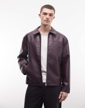 Asos Blouson Harrington en imitation cuir - Bordeaux-Rouge