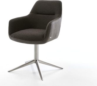 DELIFE Drehstuhl Pejo-Flex Materialmix Schwarz Fußkreuz Edelstahl 360° drehbar Wippfunktion Taschenfederkern, Esszimmerstühle