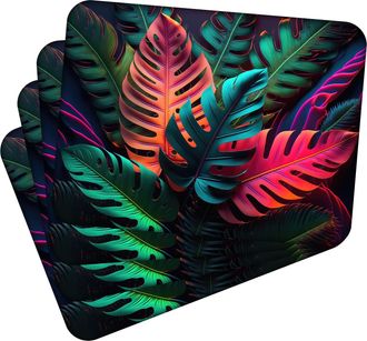 MG Design Set aus 4 Kork-Platzsets - Tropical Leaves 1 - 30 x 40 cm - hitzebeständig & abwischbar, mit Korkrückseite