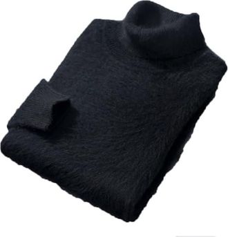 Generic Pull à col roulé 100 % cachemire de vison pour homme - Pull thermique décontracté - Couleur unie, Noir, XXL