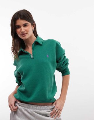 Polo Ralph Lauren sweat-shirt &agrave; demi-zip avec logo icon en vert