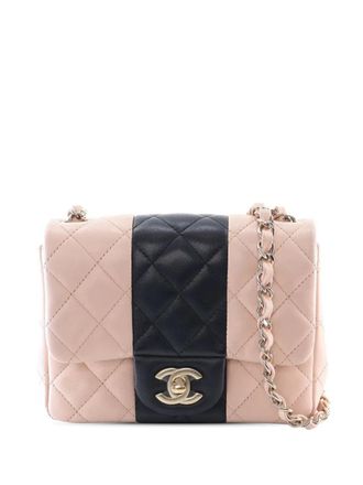 Chanel 2021-2024 mini Square Classic Bi Stripe Single Flap Umh&auml;ngetasche - Rosa