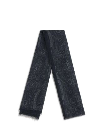 Etro Mens Scarf Paisley Black Print On Modal Scarfs