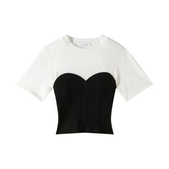 Patrizia Pepe Femme, Tops, Blanc, Taille: 40 FR T-shirt avec Bustier Tricot&eacute;