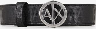 A|X Armani Exchange Womens, Essential, all over logo, metal circle logo, Belt Black, 75