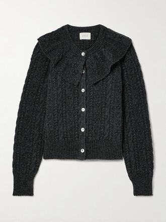 D&ocirc;en Nerina Cardigan Aus Einer Alpakawollmischung In Zopf- Und Pointelle-strick - Schwarz