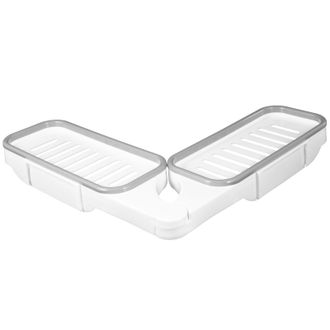 Angoily Faltbares Eck Toilettenartikel Regal ohne Bohren Klappbares Bad Aufbewahrungsregal aus Kunststoff Wandmontiert Wei&szlig; Grau Platzsparend f&uuml;r Badezimmer