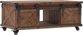 Les Tendances Table basse à roulettes 2 portes pin massif foncé et métal noir Cassie