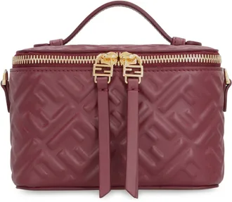 Fendi Womens Mini Leather Vanity Bag Burgundy General Lamb Handbags Hand