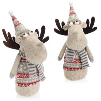 Com-Four 2X Deko-Elch - winterliche Rentier-Figur als schwedische Dekoartikel - Stoffigur für die Weihnachtsdeko - niedlicher Kantenhocker als Raumschmuck oder