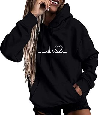 ORANDESIGNE Sweat à Capuche Femme Imprimé Coeur Hiver Pull Femme Hiver Chic Grande Taille Hoodie Femme Oversize Sweat Shirt Femme Fille Sport Manche Longue Vêteme