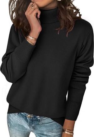 Zeagoo Pull à col roulé élégant pour femme - Pull en tricot à manches longues - Décontracté - Col roulé - Tricoté - Pour lautomne et lhiver, Noir, XL