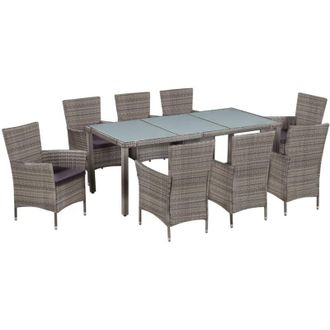 vidaXL vidaXL Ensemble &agrave; manger dext&eacute;rieur 9pcs coussins R&eacute;sine tress&eacute;e Gris