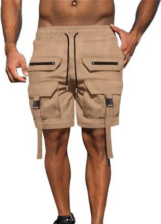 Generic Pantalon kaki pour homme, coupe d&eacute;contract&eacute;e, short de sport avec poches, short de course pour homme, pantalon cargo, pantalon cargo, taille &eacute;lastique