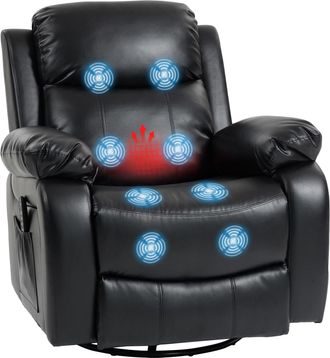 HOMCOM Relaxsessel mit Massagefunktion, Elektrischer Fernsehsessel mit 8 Vibrationspunkten, Heizfunktion, Wippfunktion, Drehbarer Liegesessel mit Fernbedienu