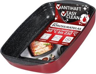 STONELINE Plat &agrave; Gratin 23 x 15 x 4,5 cm, Plat &agrave; Four Rectangulaire en Verre Borosilicat&eacute;, Rev&ecirc;tement Antiadh&eacute;sif avec de vraies particules de pierre