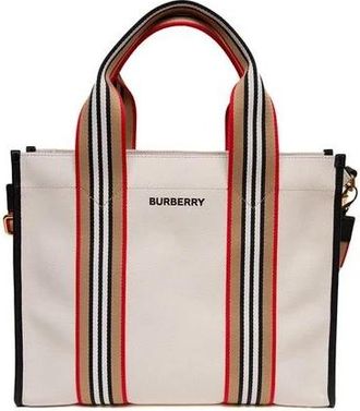 Burberry Kleine Tote Bag mit Icon Stripe Besatz aus Canvas - - Bags - Damen - Beige - ONE SIZE