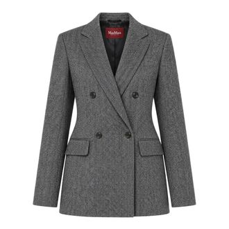 Max Mara Blazer en jersey jacquard double boutonnage - Femme - Vestes - Gris - Taille: 38 FR