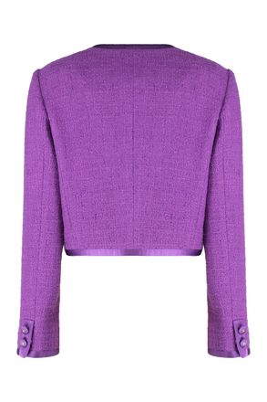 Dolce & Gabbana Womens Tweed Jacket With Front Pockets Purple Cotton Blazers