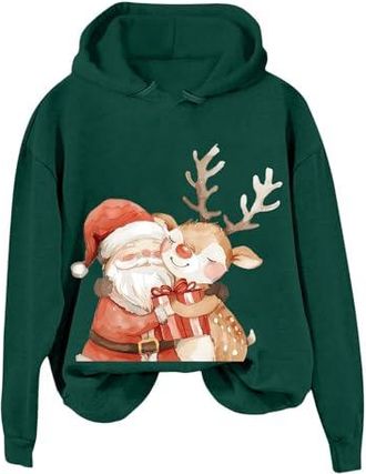 Generic Sweat à capuche de Noël pour femme - Pull de Noël amusant pour femme avec poches - Sweat-shirt Chirstmas avec imprimé renne - Décontracté - Sweat à ca
