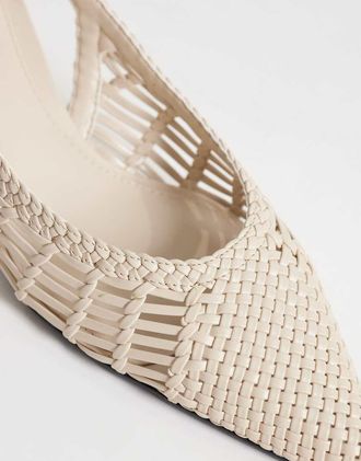 Mango Chaussures en similicuir tress&eacute; &agrave; petit talon et bride arri&egrave;re - Beige-Neutral