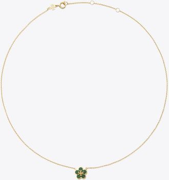 Tory Burch Damen Forget Me Not Halskette mit Blumenanh&auml;nger aus Emaille