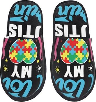 Generic JAime Mon Autisme Homme Femme Pantoufles Peluche Chaussons Antid&eacute;rapantes Chaussures De Maison Pour Ext&eacute;rieur Int&eacute;rieur Hiver L
