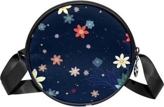 Generic Petit sac &agrave; bandouli&egrave;re rond pour femme, motif floral de dessin anim&eacute;, avec fermeture &eacute;clair, bretelles r&eacute;glables, sac &agrave; main rond d&eacute;contract&eacute; pour fe