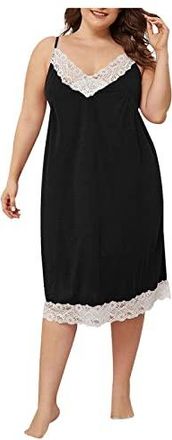 Generic Chemise de Nuit Femme Longue Modal Col V sans Manche en Dentelle Vêtements De Nuit Femme Bretelles Reglables Nuisettes pour Femme Sexy Chic Robe de Nu