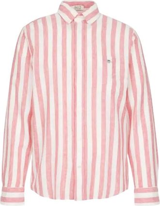 GANT Homme, Chemises, Rose, Taille: L Reg Cotton Linen Stripe Shirt