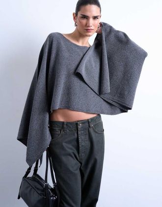 Topshop Gestrickter Poncho in Anthrazit-Grau