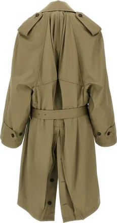 Balenciaga Draped Neck Double-Breasted Trench Coat - Khaki