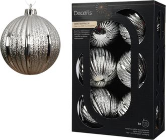 Kaemingk Weihnachtskugeln Kunststoff 8cm geriffelt 6 Stück - klassisch & bruchsicher - Christbaumkugeln Weihnachtsbaumkugeln für Weihnachten - Christbaumschmuc