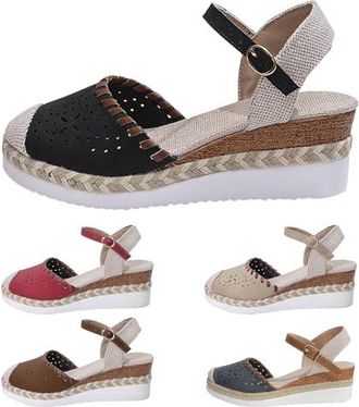 Generic Sandales ferm&eacute;es &agrave; talon compens&eacute; pour femme - &Eacute;l&eacute;gantes - Pieds larges - Sandales d&eacute;t&eacute; a&eacute;r&eacute;es - Sangle de cheville - Sandales &agrave; plateforme - Sandales