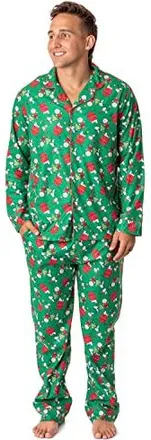 Intimo Peanuts Mens Christmas Snoopy Charlie Brown Button Down Sleep Pajama Set (XX-Large)