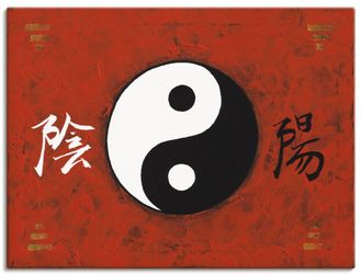 Artland Wanddeko Leinwand Bilder Wandbild A. S. Yin & Yang Statement Bilder Zeichen Malerei Rot A3ME