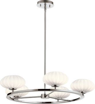 Licht-Erlebnisse Kronleuchter Glas Metall &Oslash; 71,1 cm rund H: max. 103,2 cm verstellbar IP44 Chrom Wei&szlig; mit G9 LED 3000 K warmwei&szlig; H&auml;ngeleuchte Bad Lampe K&uuml;che