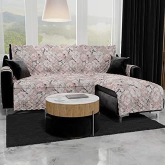 Petti Artigiani Italiani Ecksofa, Sofabezug mit Halbinsel rechts und Links, Sofaüberwurf mit Halbinsel, 3-Sitzer-Sofa rechts, Blumenmuster 17 03, 100% Made in Italy