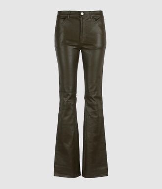 SPRWMN Pantalon Cuir Micro Flare Olive