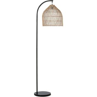 Beliani Stehlampe Nat&uuml;rlich Beige Rattan und Metall 165 cm Bogenform mit rundem Schirm geflochten Boho Bogenlampe Wohnzimmer Schlafzimmer Esszimmer
