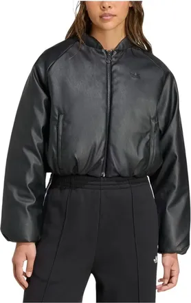 adidas Femme, Vestes, Noir, Taille: 38 FR Blouson aviateur en similicuir avec garniture synth&eacute;tique