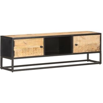 vidaXL Vidaxl - TV-Schrank mit Geschnitzter T&uuml;r 130x30x40 cm Raues Mangoholz