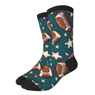 Generic Motifs De Ballons De Rugby Et D&Eacute;toiles De Dessin Anim&eacute; Chaussettes Rigolotes Unisex Chaussette Homme Confortable Chaussettes Femme Pour Entra&icirc;nements 