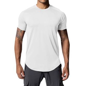 Generic T-shirt de sport fonctionnel pour homme - S&eacute;chage rapide - Avec ourlet allong&eacute; - Manches courtes - Respirant - Pour lentra&icirc;nement en plein air, Blanc.