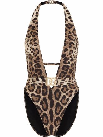 Dolce & Gabbana Badeanzug mit Leoparden-Print - Braun