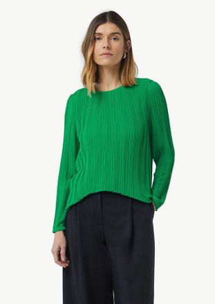 Comma Langarmbluse Bluse Plissierte Chiffonbluse mit Rundhalsausschnitt