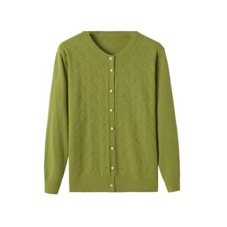 Generic Cardigan &agrave; manches longues en tricot pour femme - Printemps - D&eacute;contract&eacute; - Col rond - Bouton, vert, Taille XL